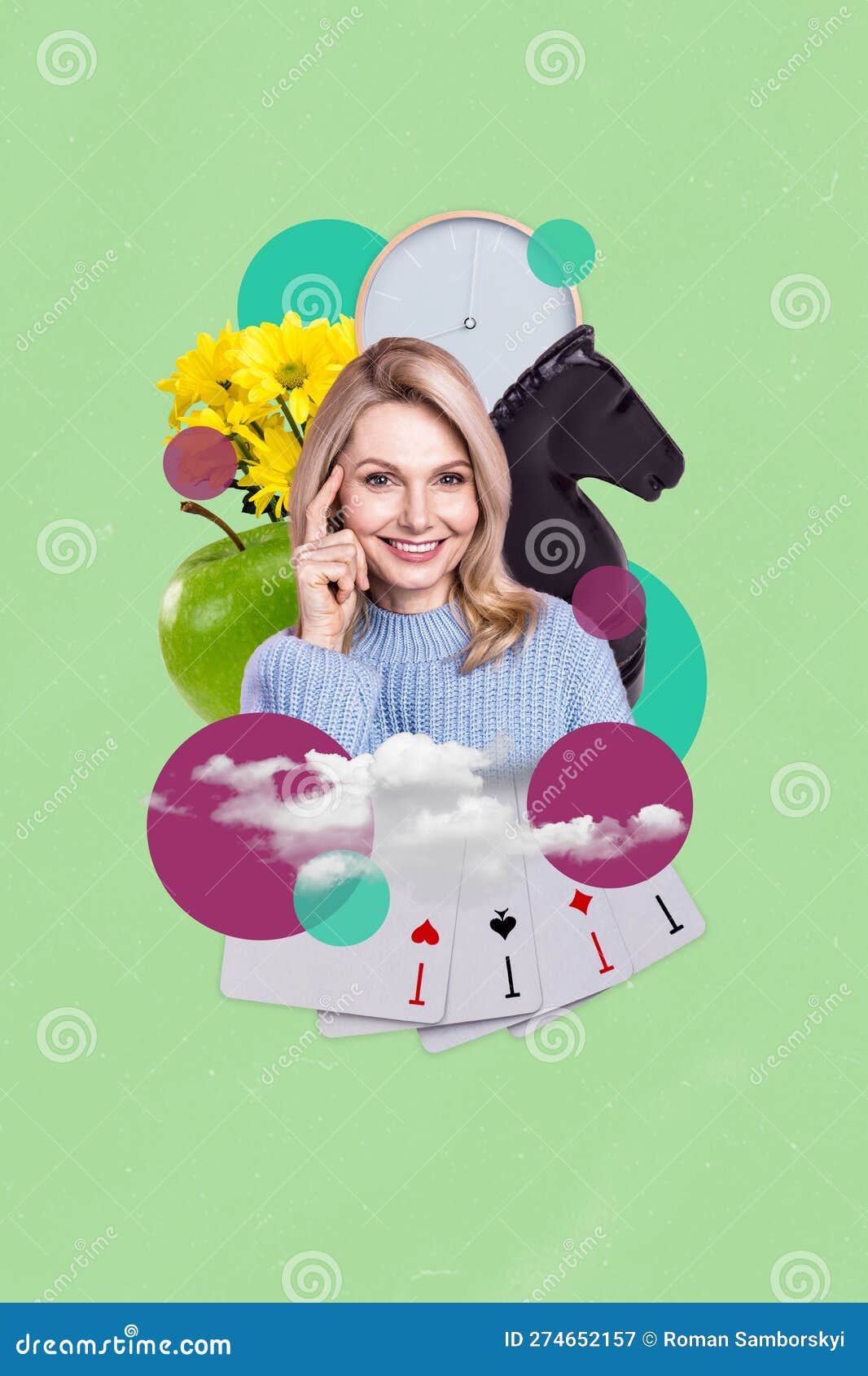 Creative Abstract Template Graphics Collage Image of Happy Smiling Lady ...