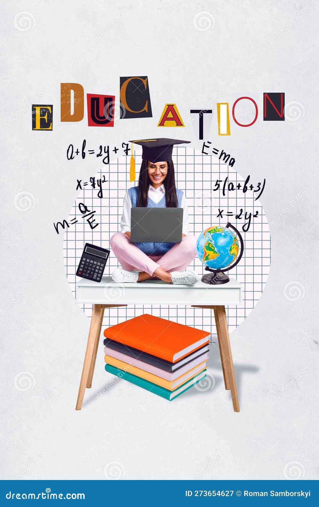 Creative Abstract Template Graphics Collage Image of Smiling Lady ...