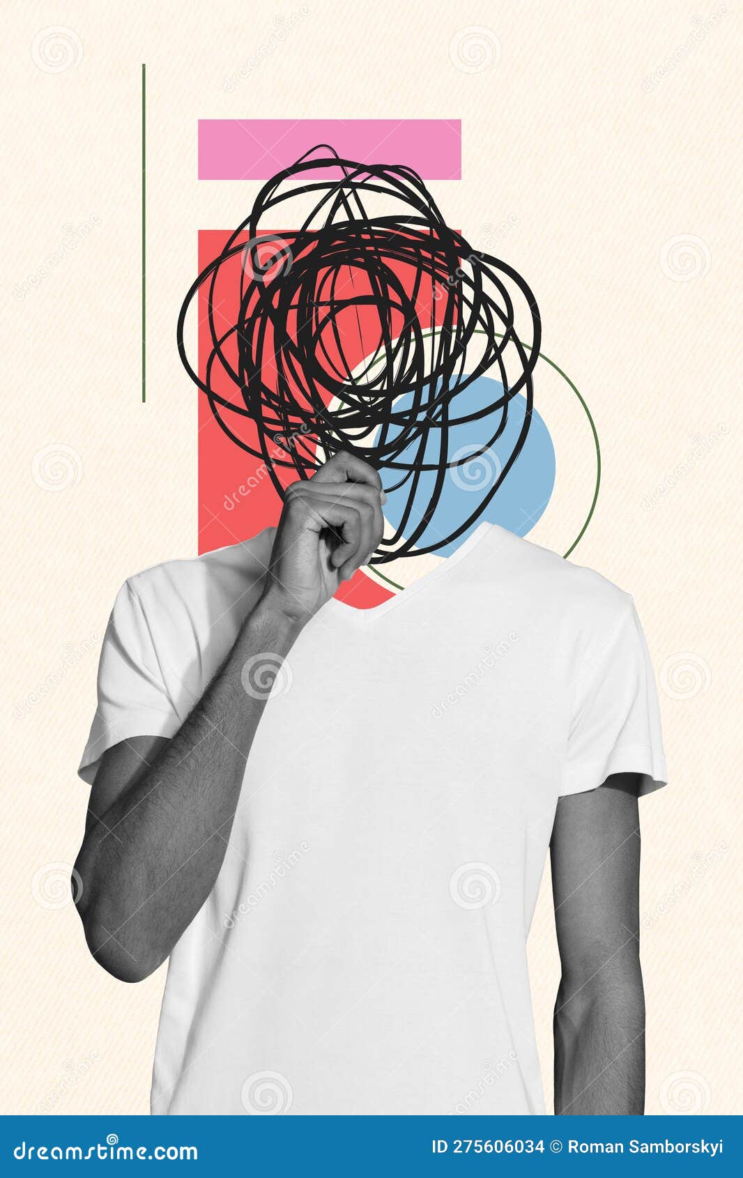 Creative Abstract Template Graphics Collage Image of Thoughtful Guy ...