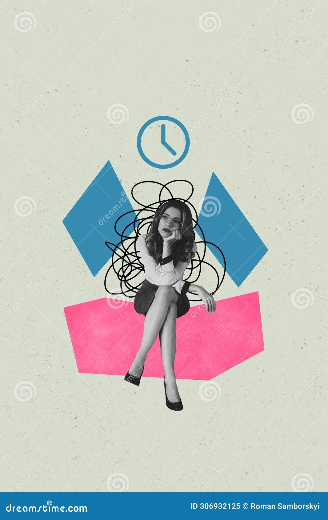 Creative Abstract Template Graphics Collage Image of Tired Upset Lady ...