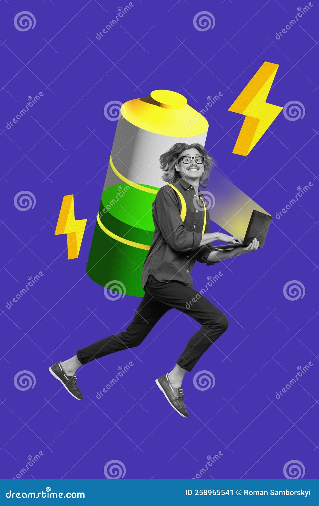 Creative Abstract Template Graphics Image of Funny Funky Guy Charging ...