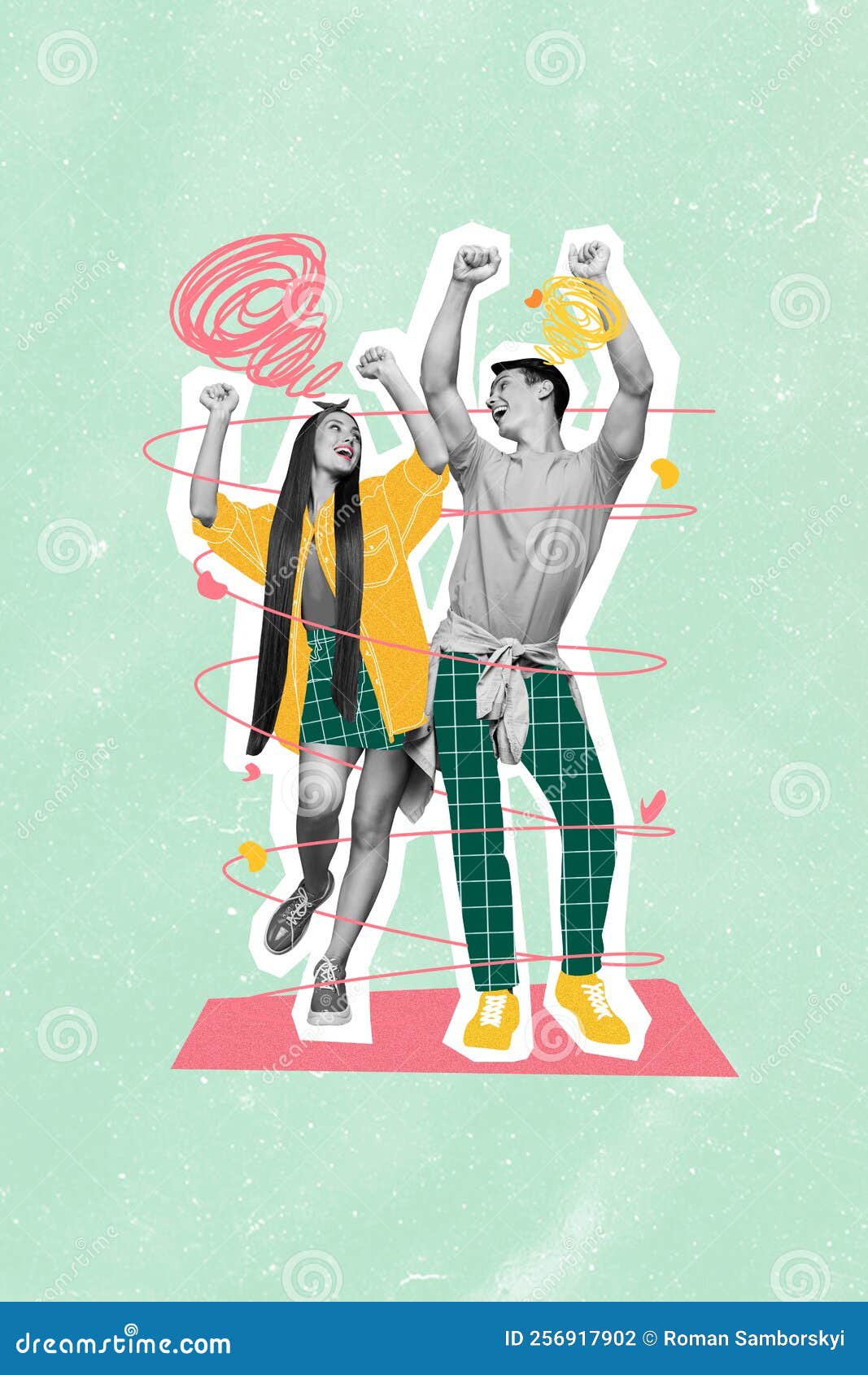 Creative Abstract Template Graphics Image of Smiling Happy Guy Lady ...