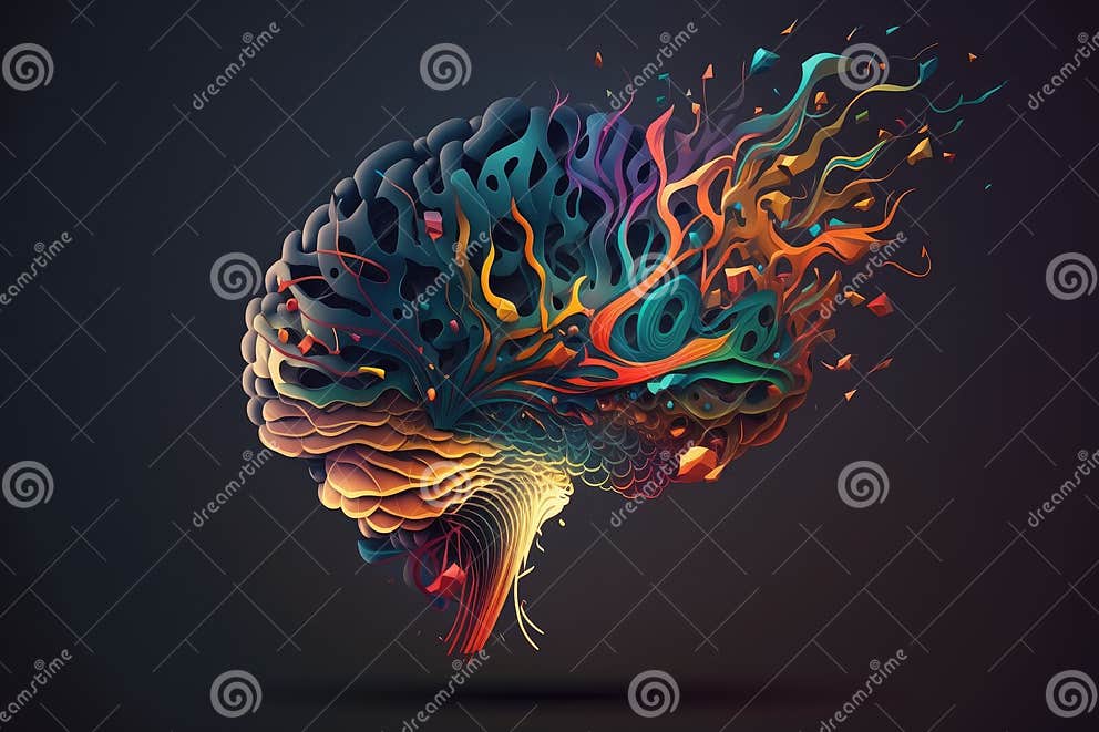 Creative Abstract Thoughts Brain on Dark Background Digital ...