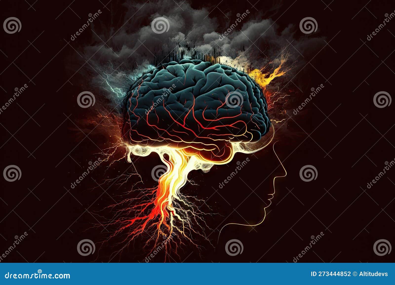 Creative Abstract Thoughts Brain on Dark Background Digital ...