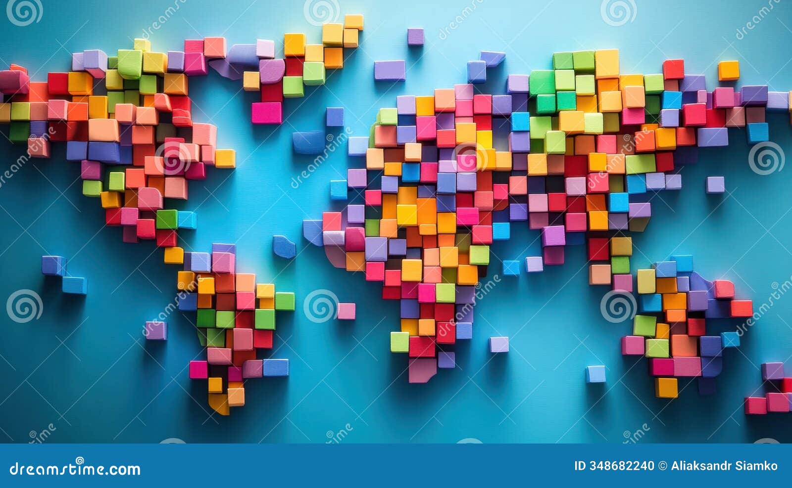 Creative Abstract World Map Crafted from Colorful Blocks Stock ...