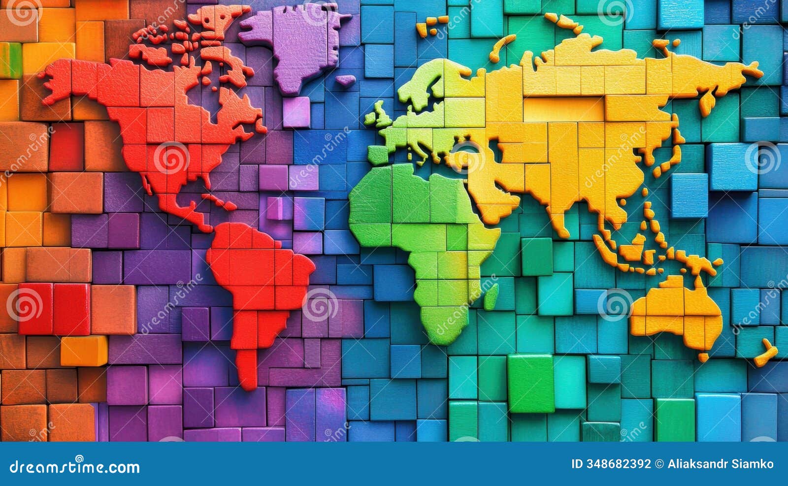 Creative Abstract World Map Crafted from Colorful Blocks Stock ...