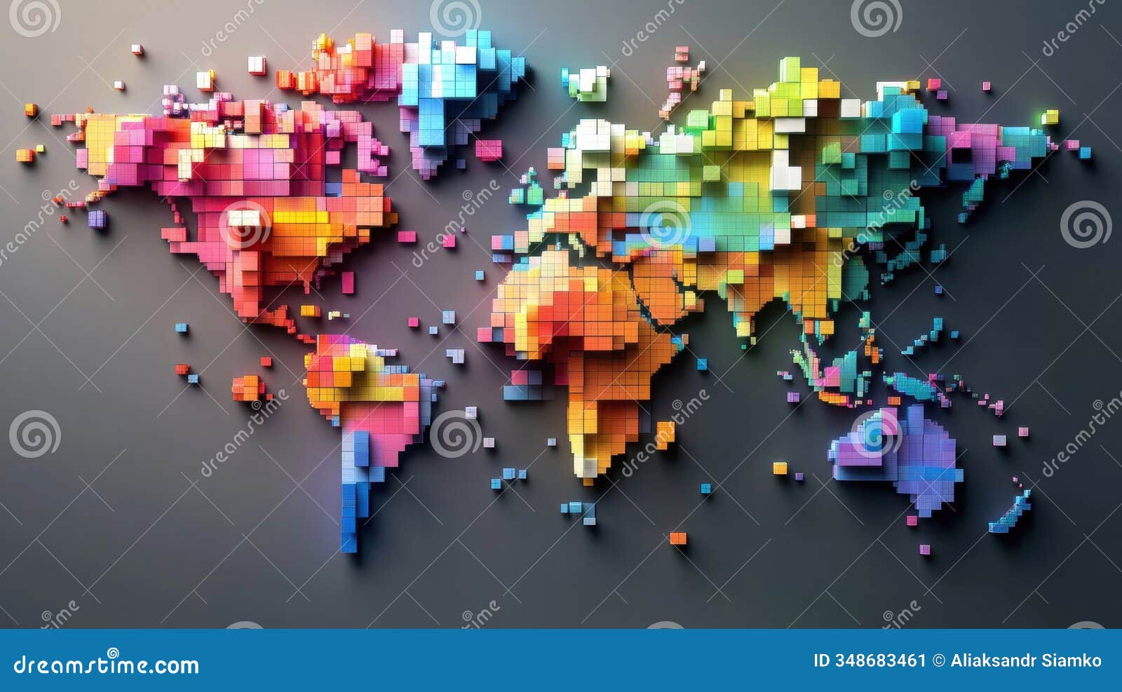 Creative Abstract World Map Crafted from Colorful Blocks Stock ...