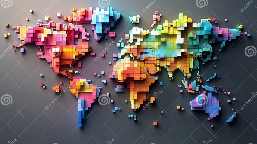 Creative Abstract World Map Crafted from Colorful Blocks Stock ...