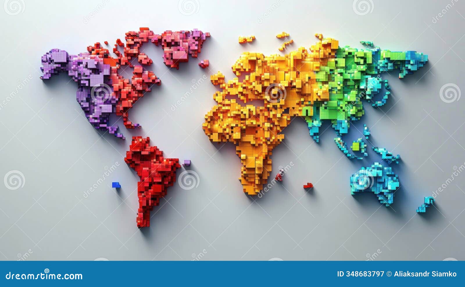 Creative Abstract World Map Crafted from Colorful Blocks Stock ...