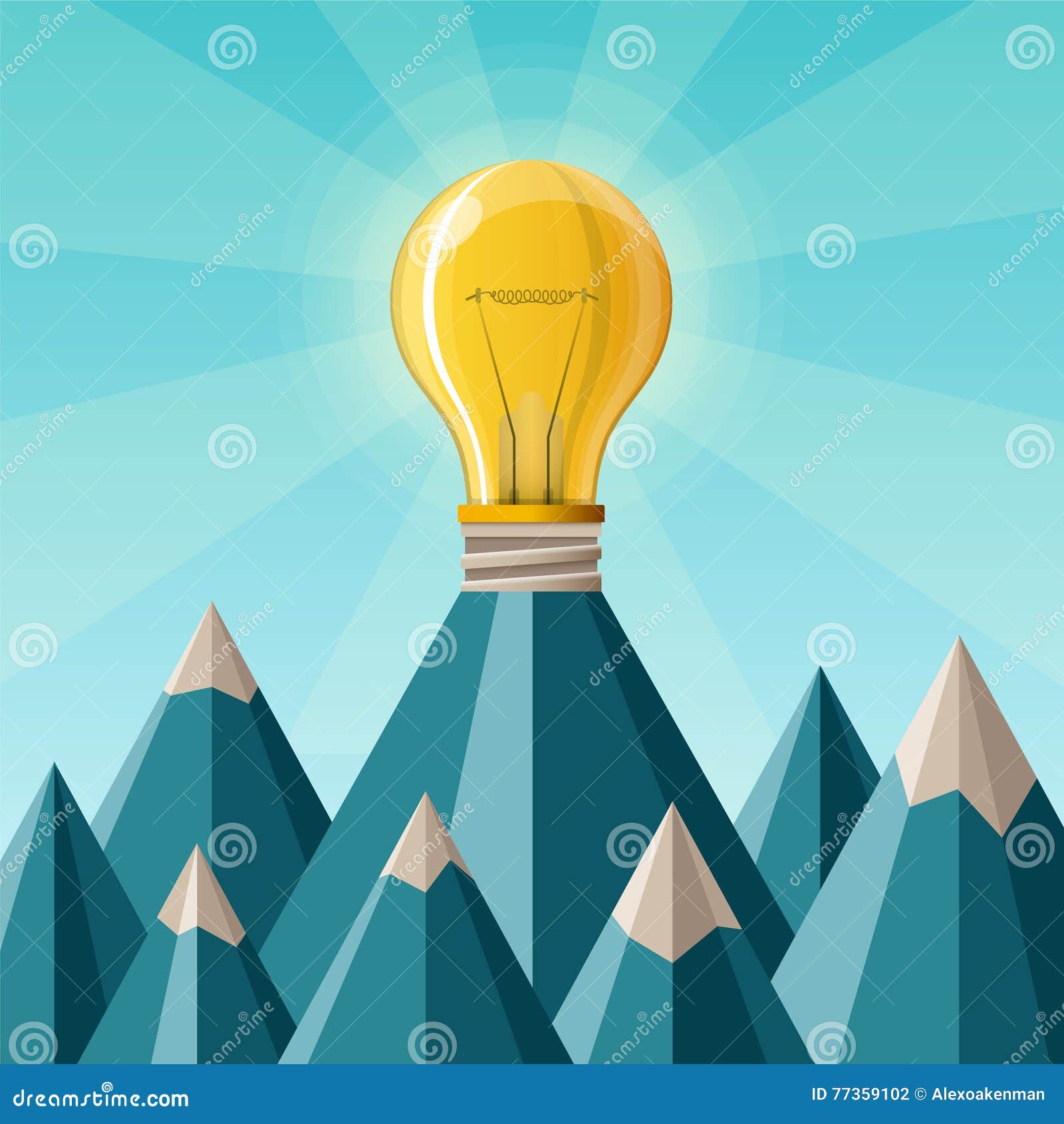 Creative Achievement Vector Concept with Mountain Peak in Flat Style ...