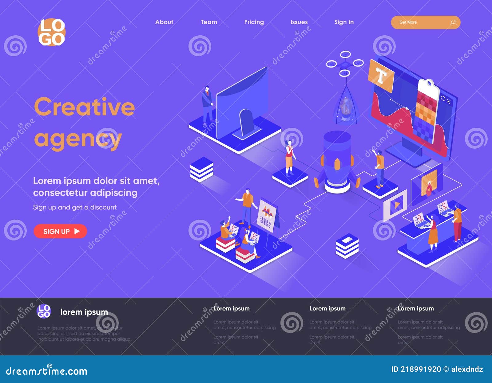 Creative Agency Isometric Landing Page. Stock Vector - Illustration of ...