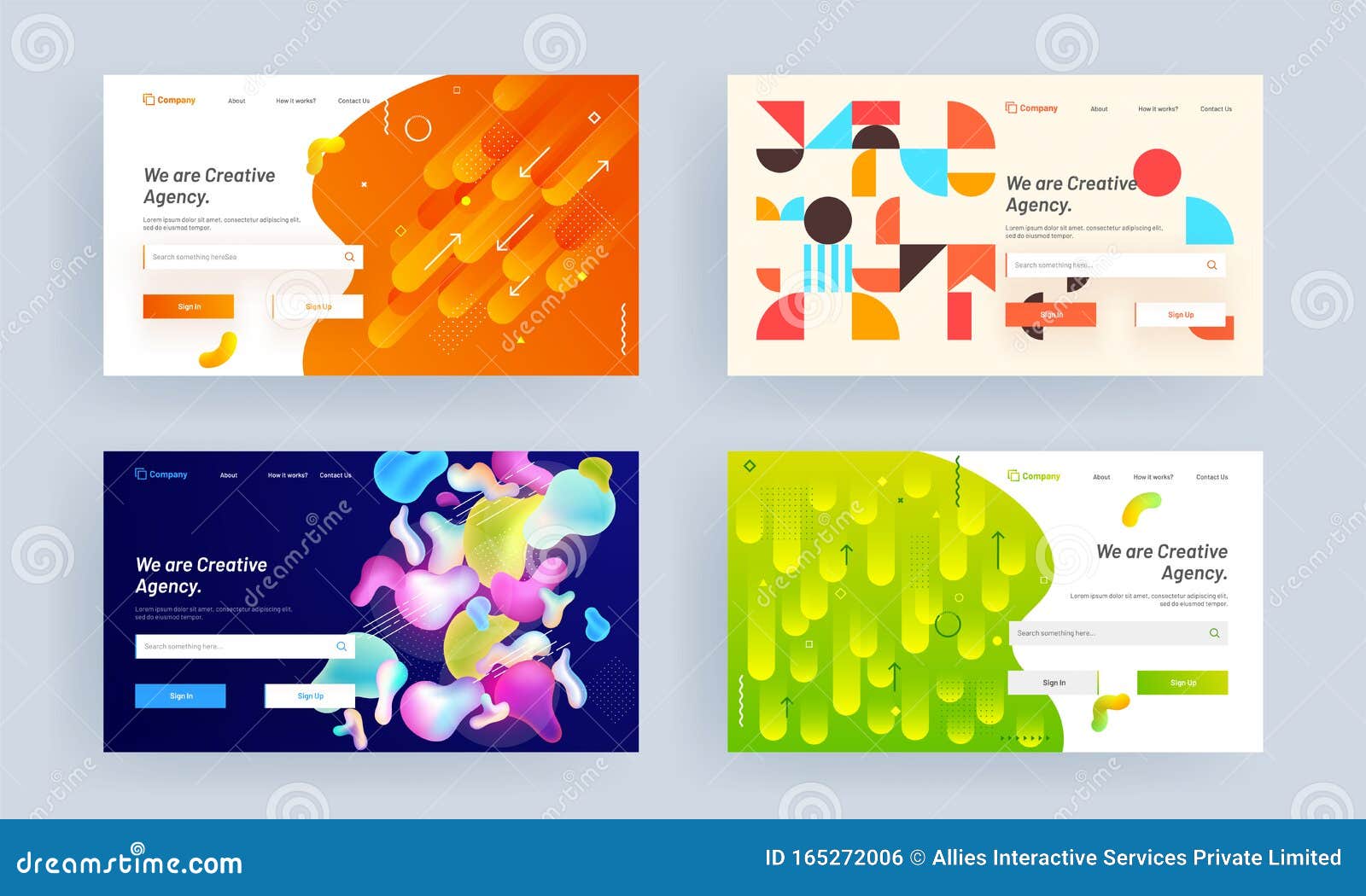 Creative Agency Landing Page Design Set in Different Abstract ...