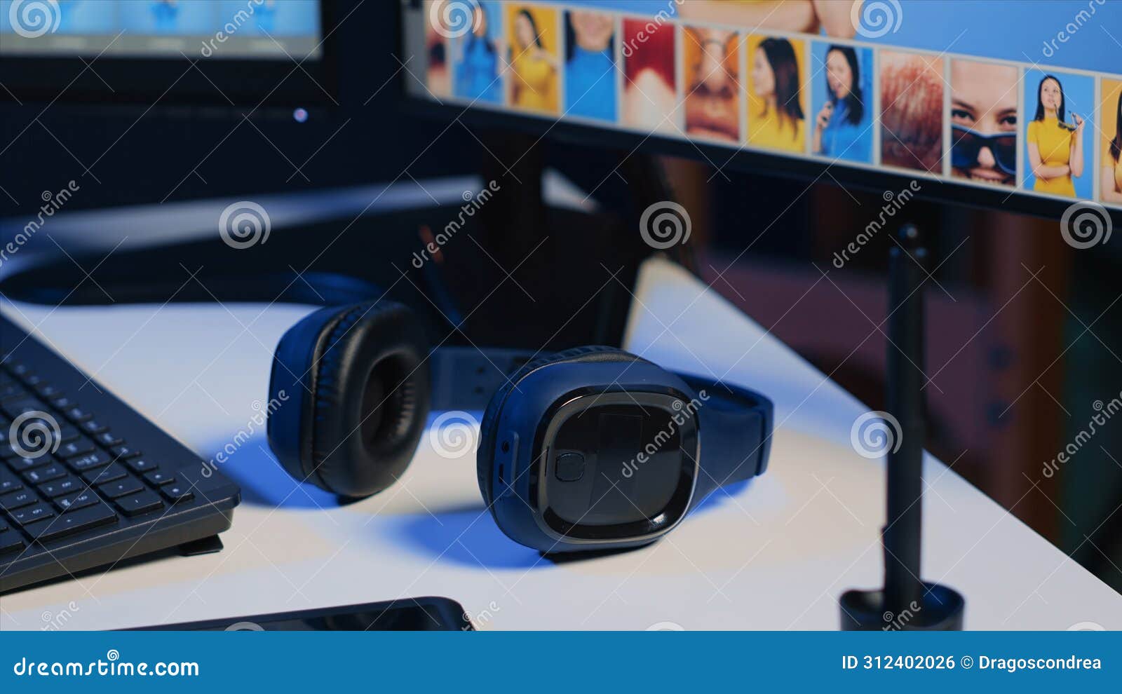 Creative Agency Studio Desk with Photo Processing Software on Screens ...