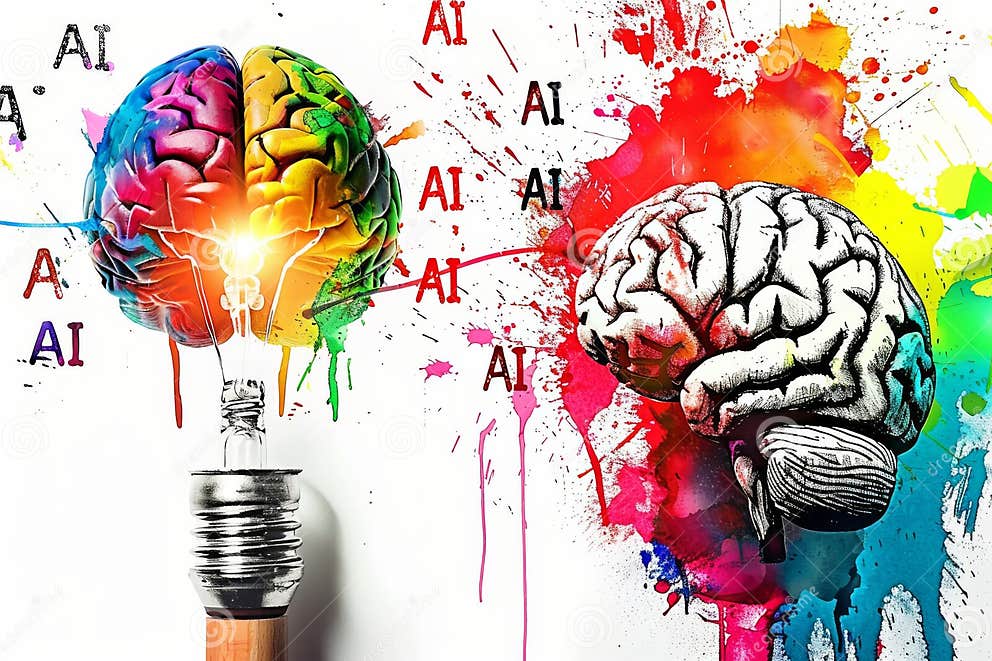 Creative AI Brain Illustration with Colorful Splashes, Representing ...