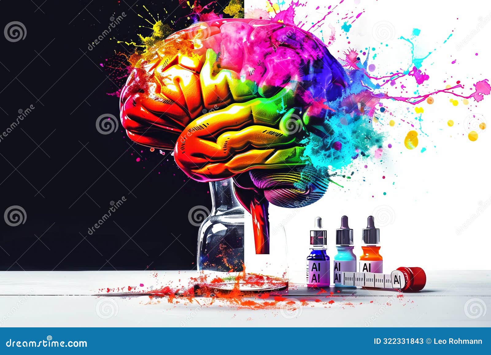 Creative AI Brain with Paint Splashes, Advanced Artificial Intelligence ...