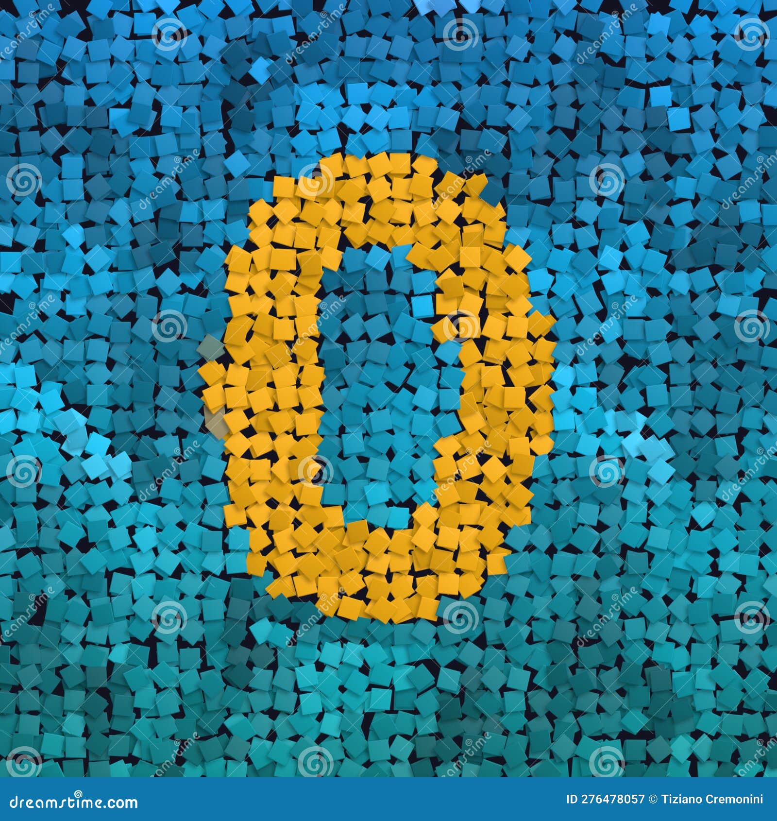 Creative Alphabet, 3d Render, Yellow Number Zero on Blue Background ...