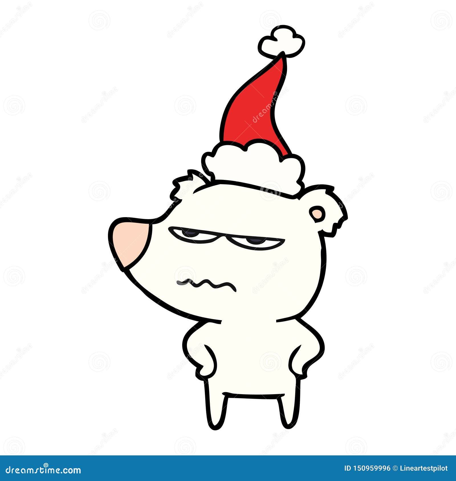 A Creative Angry Bear Polar Line Drawing Of A Wearing Santa Hat Vector ...