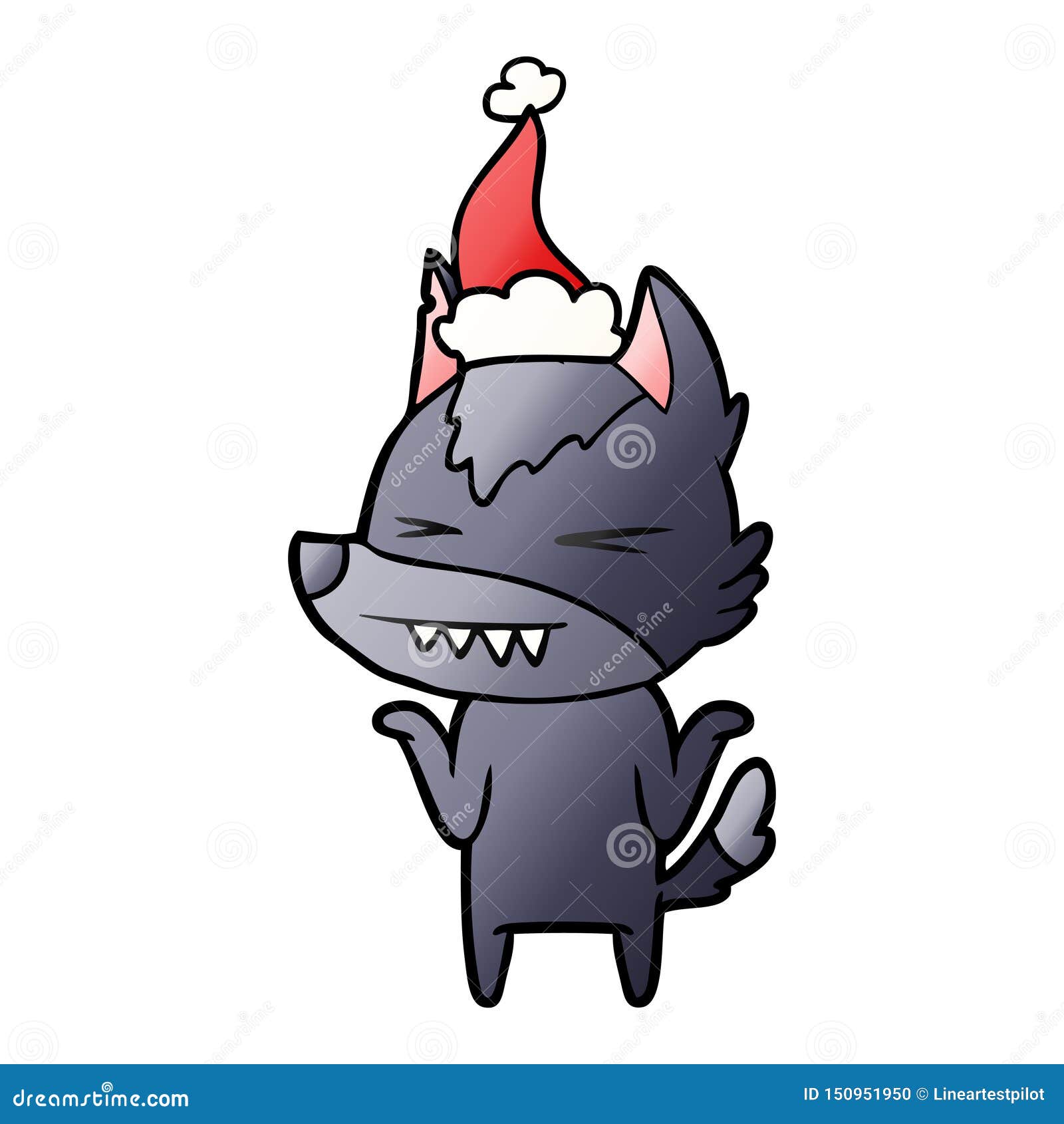 A Creative Angry Wolf Gradient Cartoon of a Wearing Santa Hat Stock ...