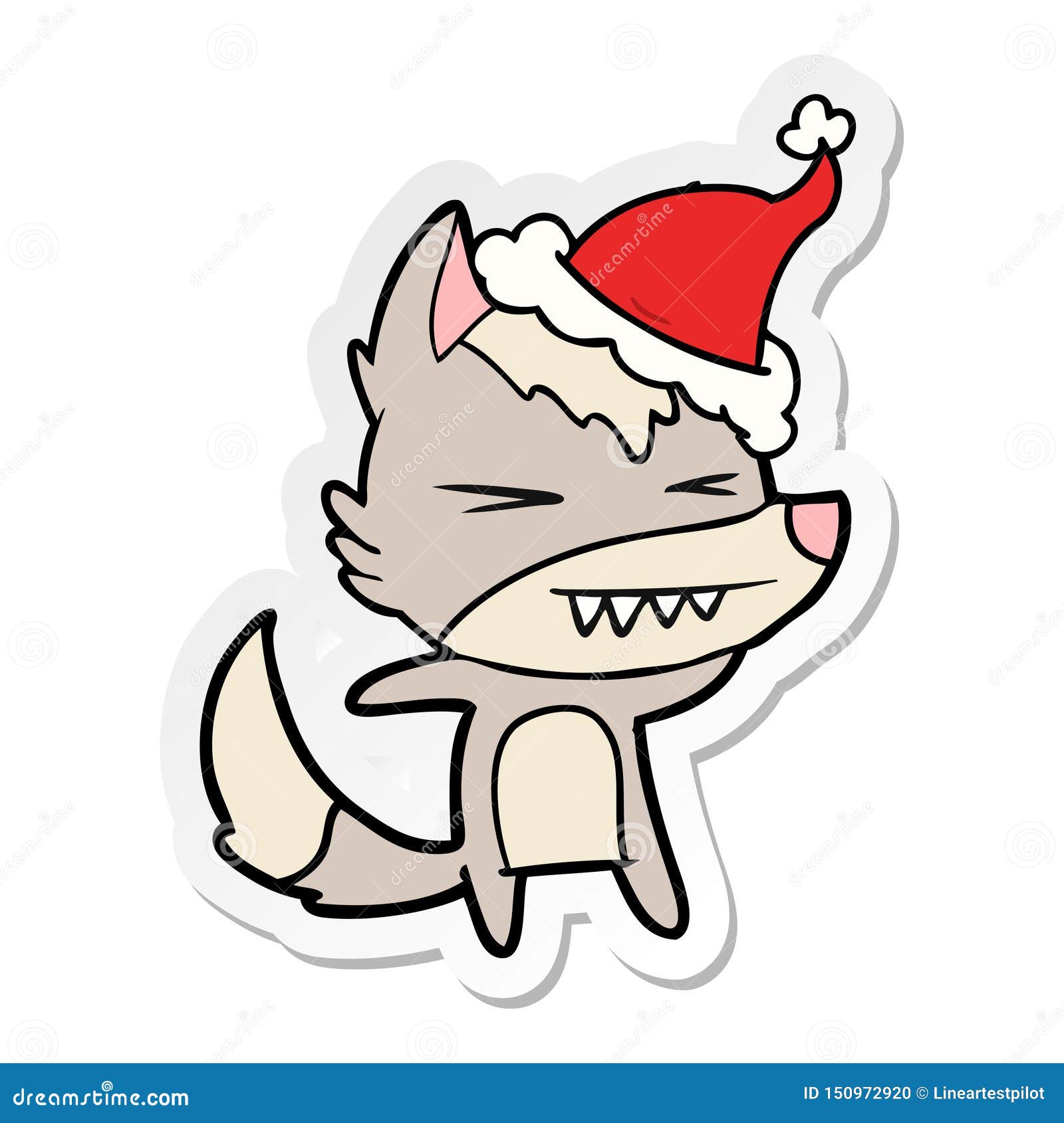 A Creative Angry Wolf Sticker Cartoon of a Wearing Santa Hat Stock ...