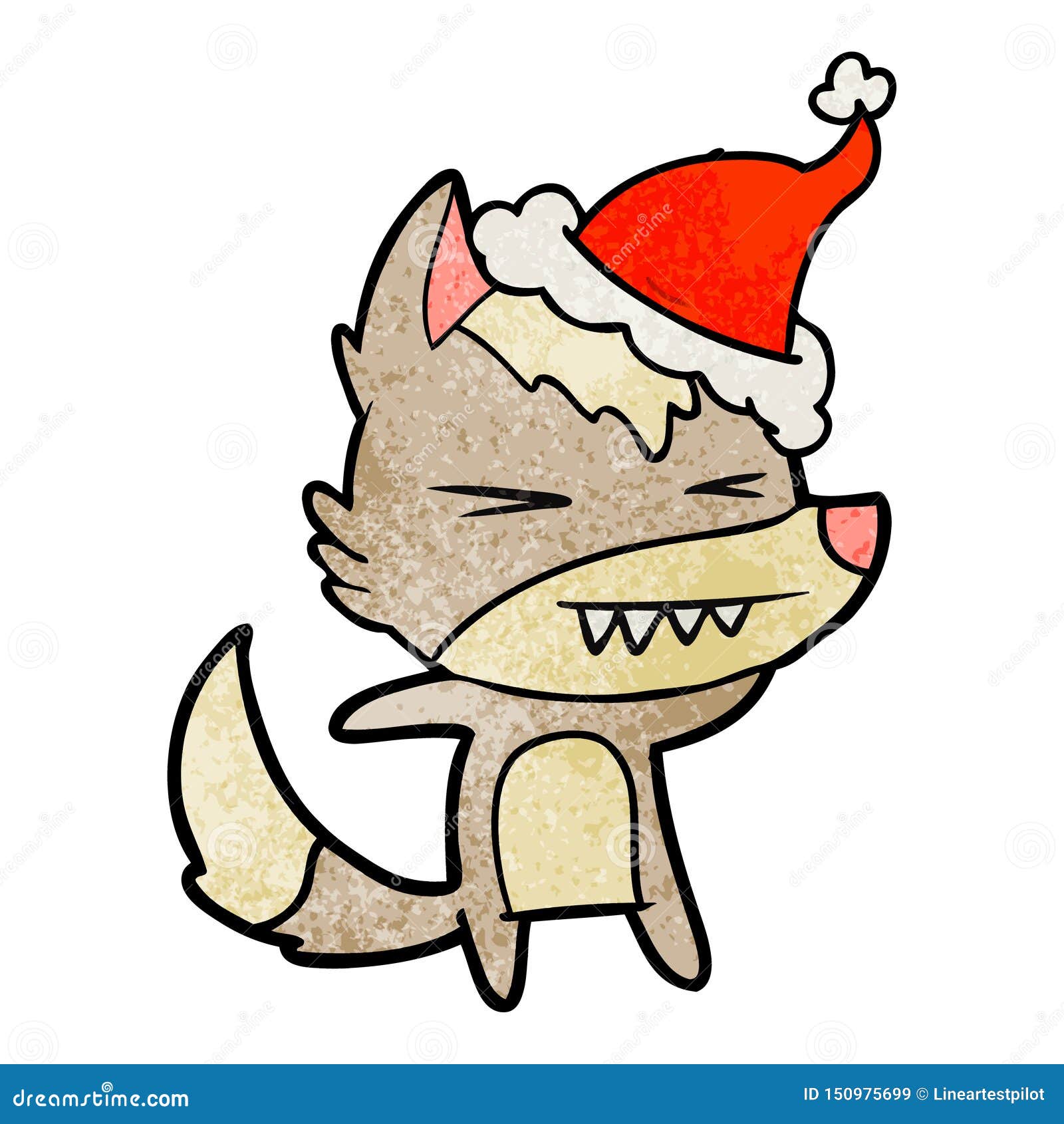 A Creative Angry Wolf Textured Cartoon of a Wearing Santa Hat Stock ...