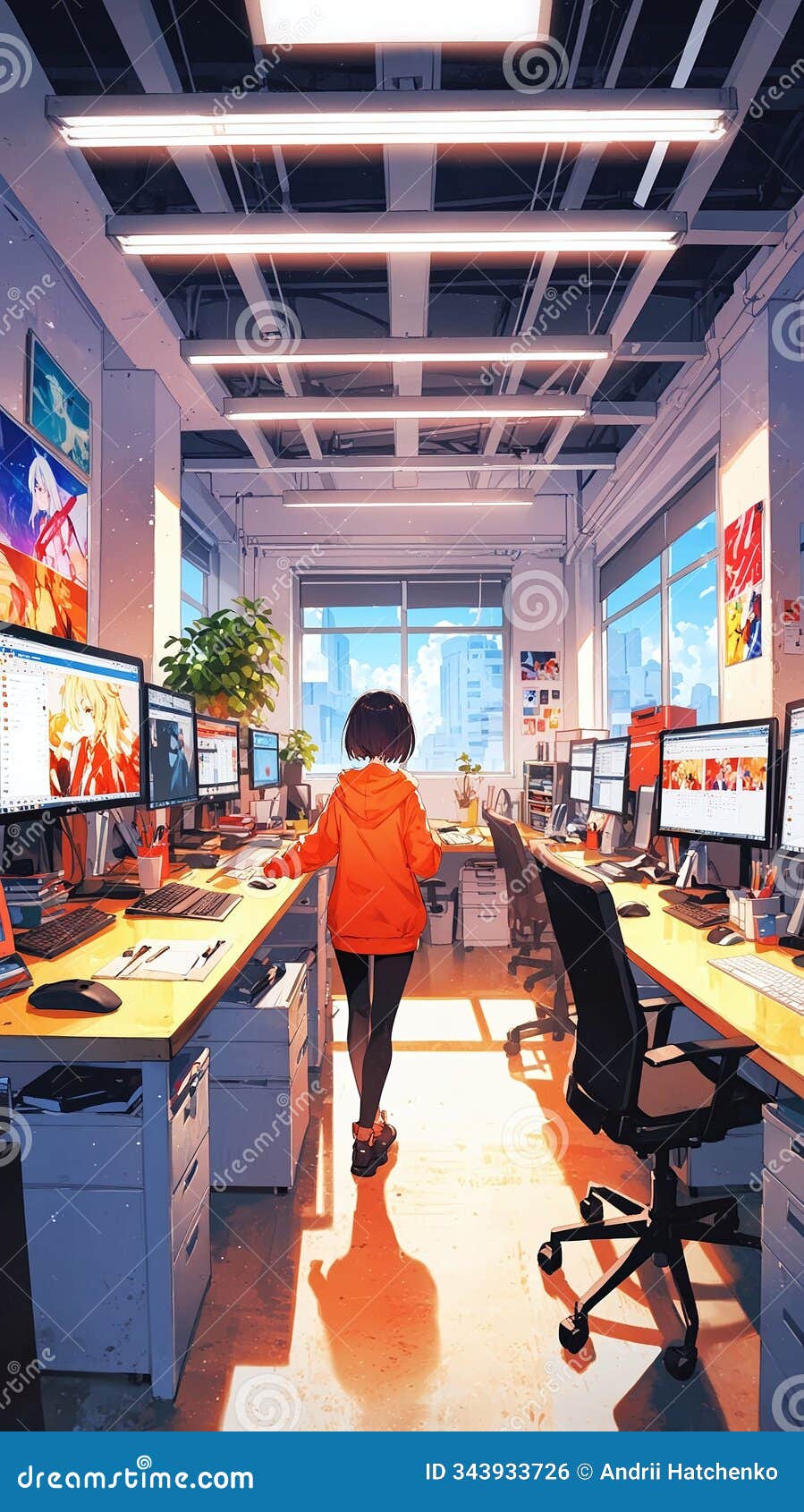Creative Anime Workspace with Colorful Design Elements and Team ...
