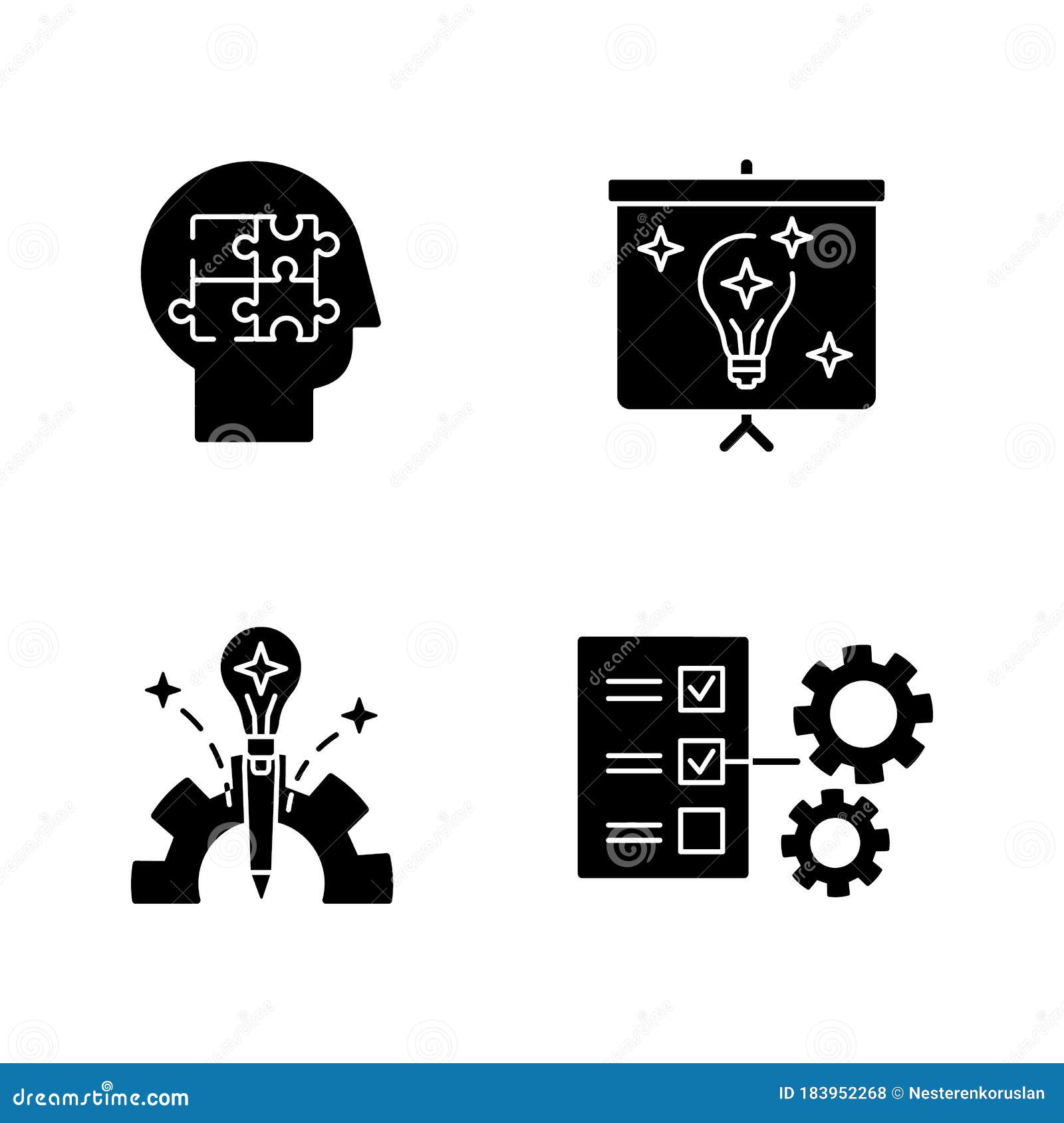 Creative Approach Black Glyph Icons Set on White Space Stock Vector ...