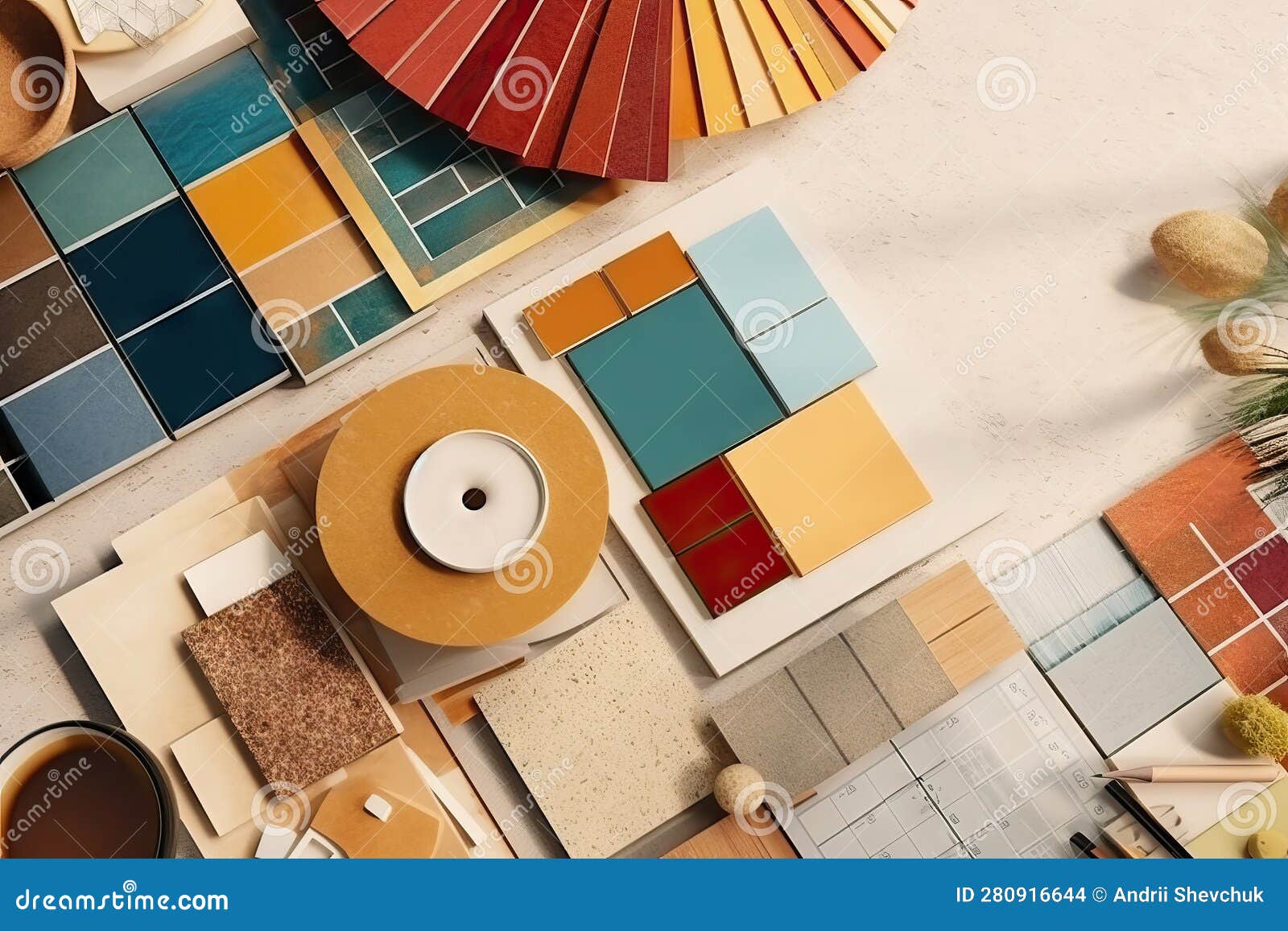 Creative Architect Moodboard Composition with Samples, Flat Lay. Generative AI Stock ...