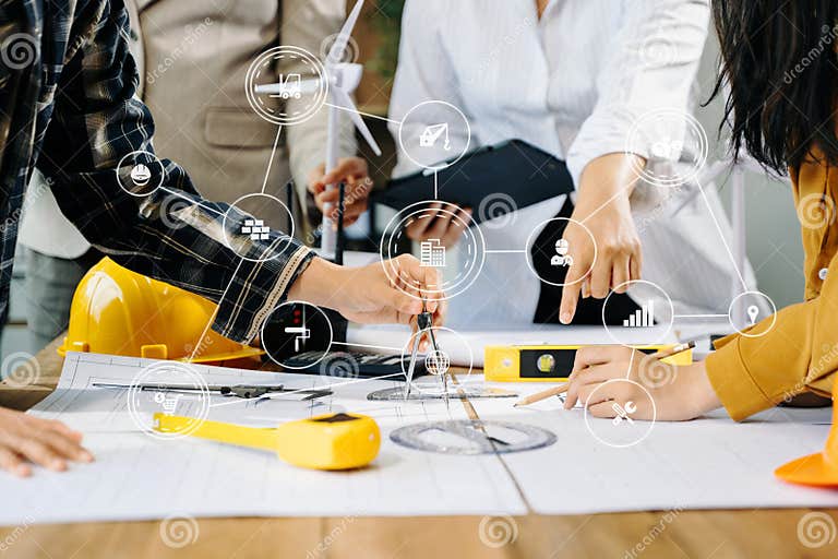 Creative Architect Projecting on the Big Drawings with Architectural ...