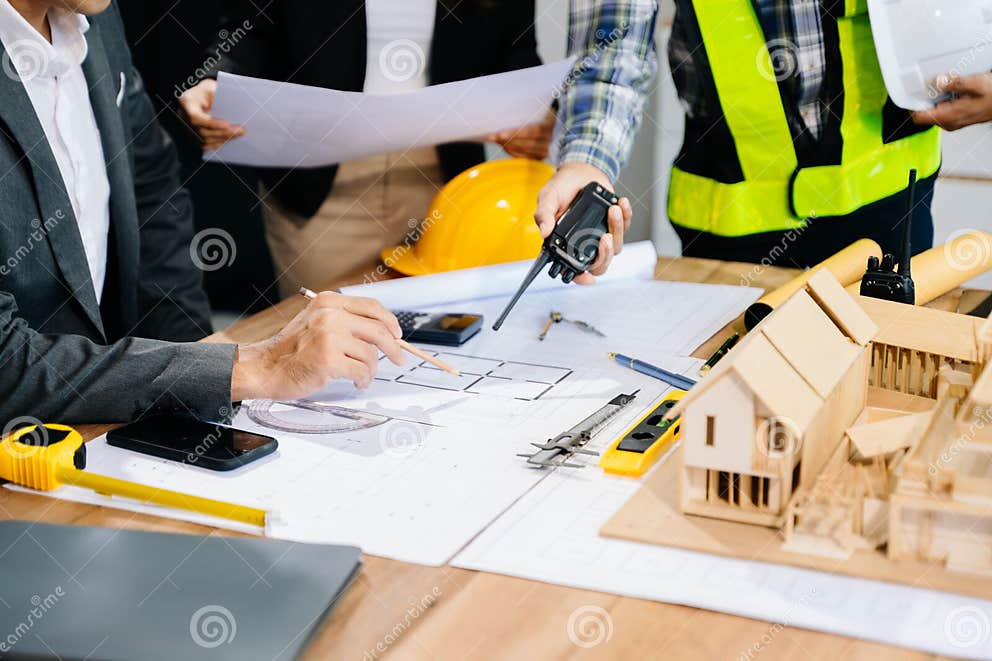 Creative Architect Projecting on the Big Drawings with Architectural ...