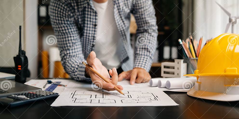 Creative Architect Projecting on the Big Drawings with Architectural ...