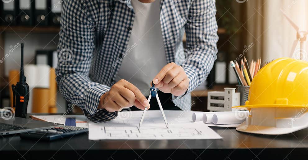 Creative Architect Projecting on the Big Drawings with Architectural ...