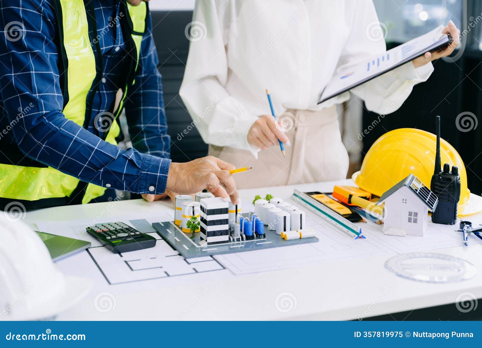 Creative Architect Projecting on the Big Drawings with Architectural ...