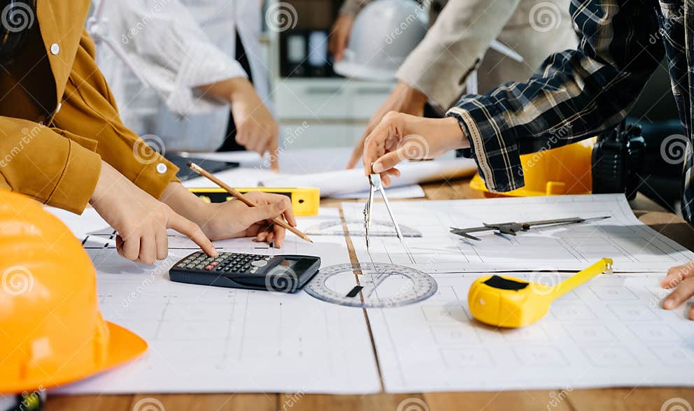 Creative Architect Projecting on the Big Drawings with Architectural ...