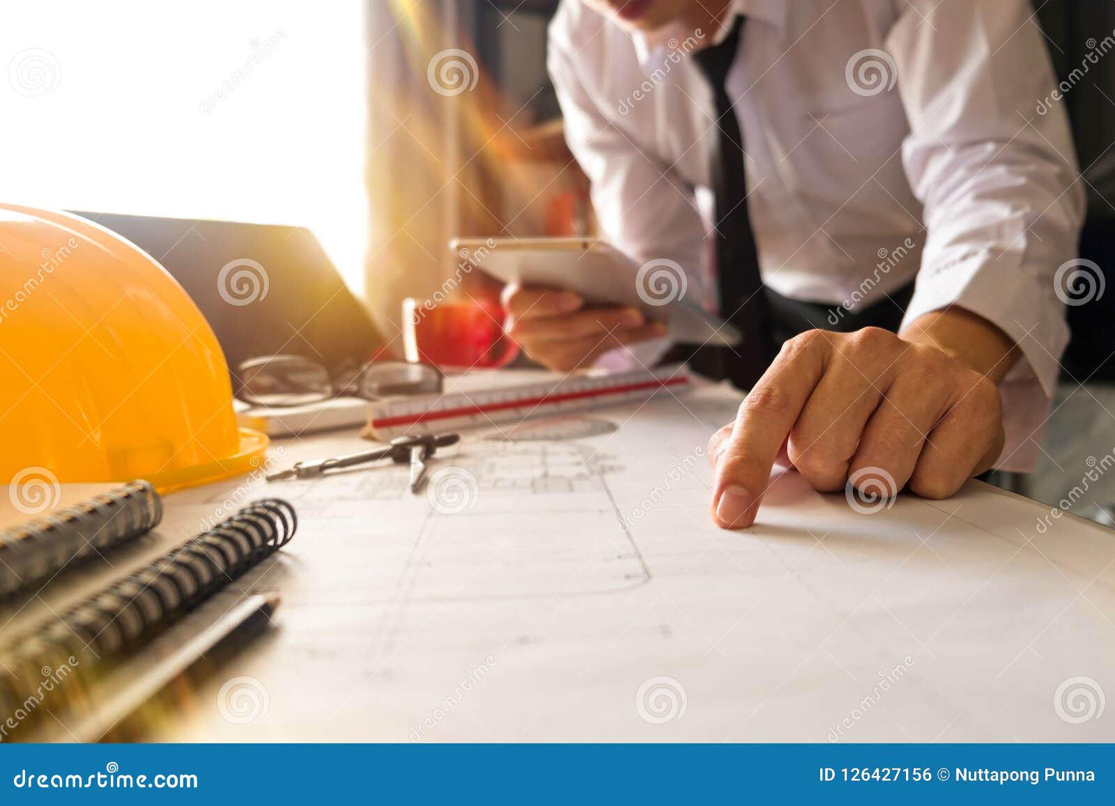 Creative Architect Projecting on the Big Drawings Stock Photo - Image ...