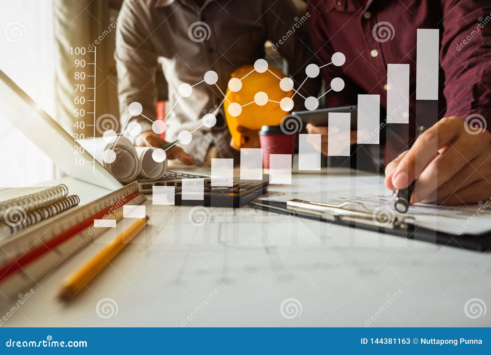 Creative Architect Projecting on the Big Drawings in the Dark Loft ...