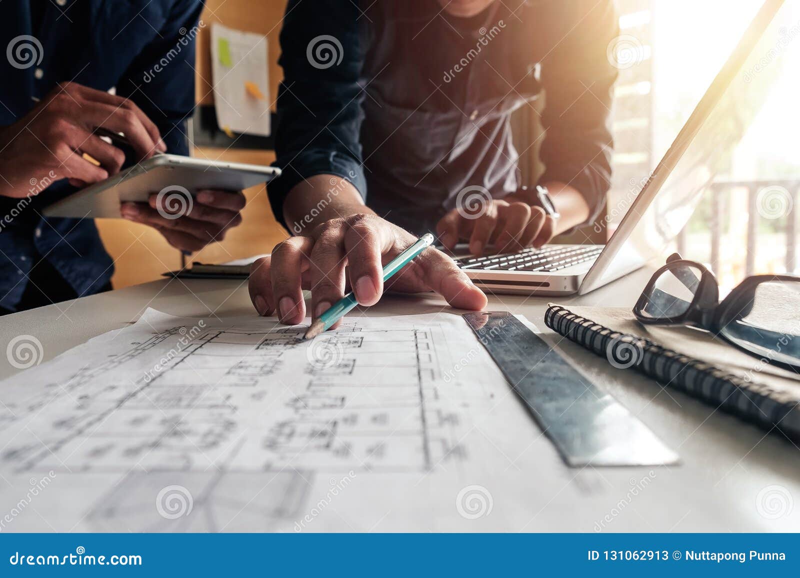 Creative Architect Projecting on the Big Drawings Stock Image - Image ...