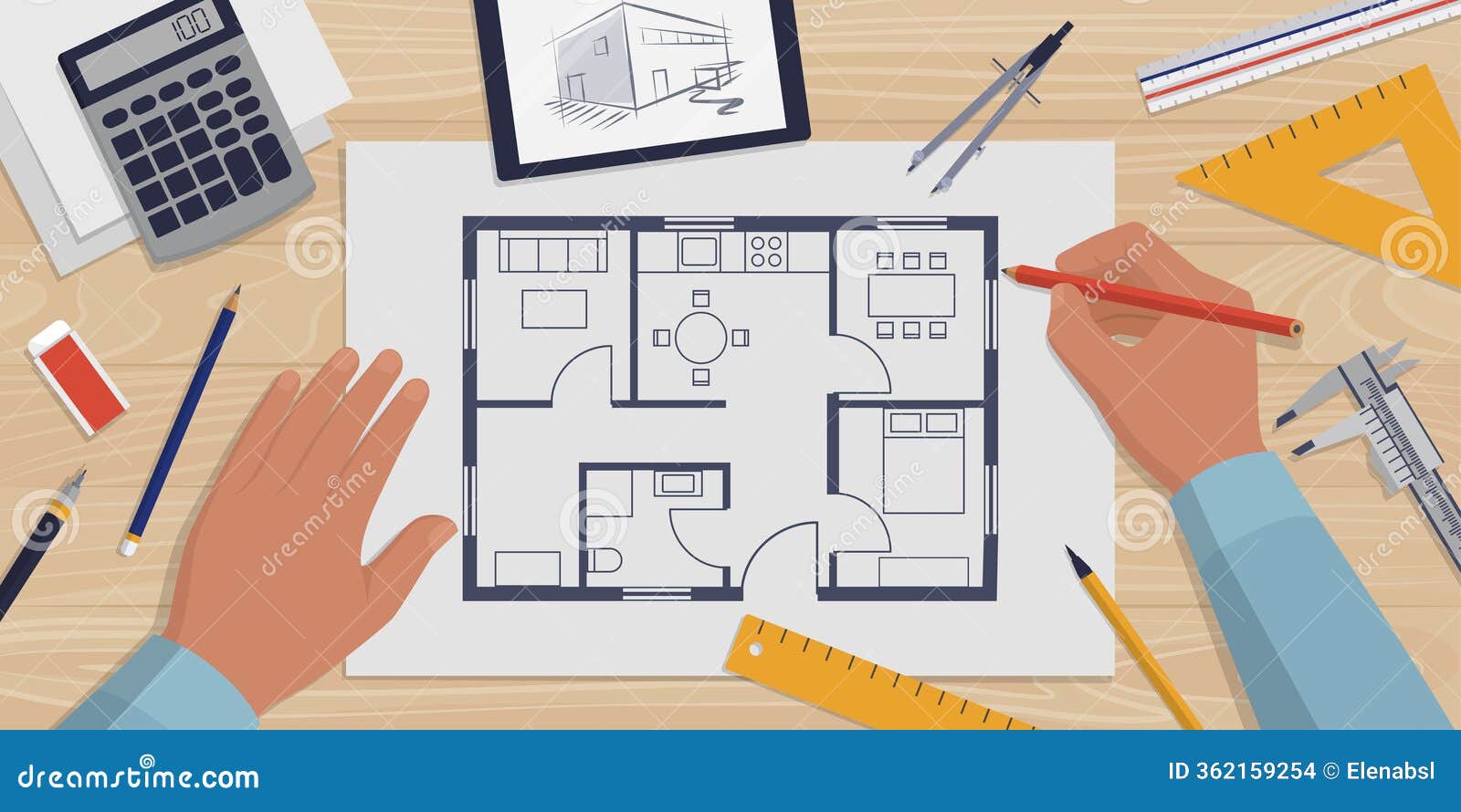 Creative Architect Working on a House Project Stock Vector ...