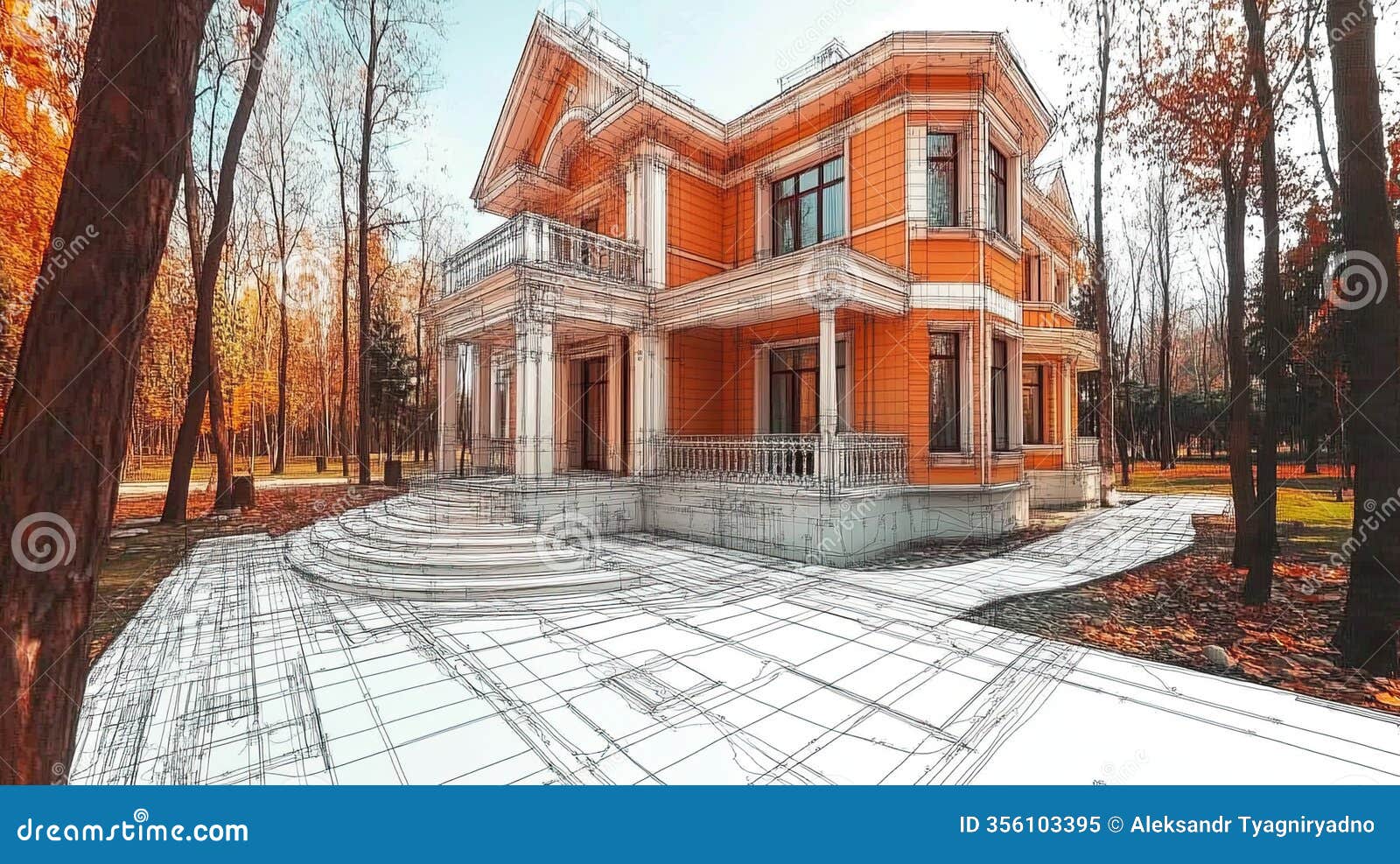 Stylized 3D Home Design with Architectural Drawings Stock Illustration ...
