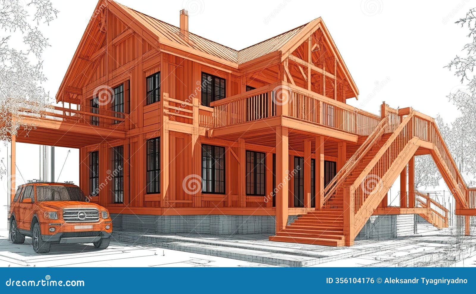 Stylized 3D Home Design with Architectural Drawings Stock Illustration ...