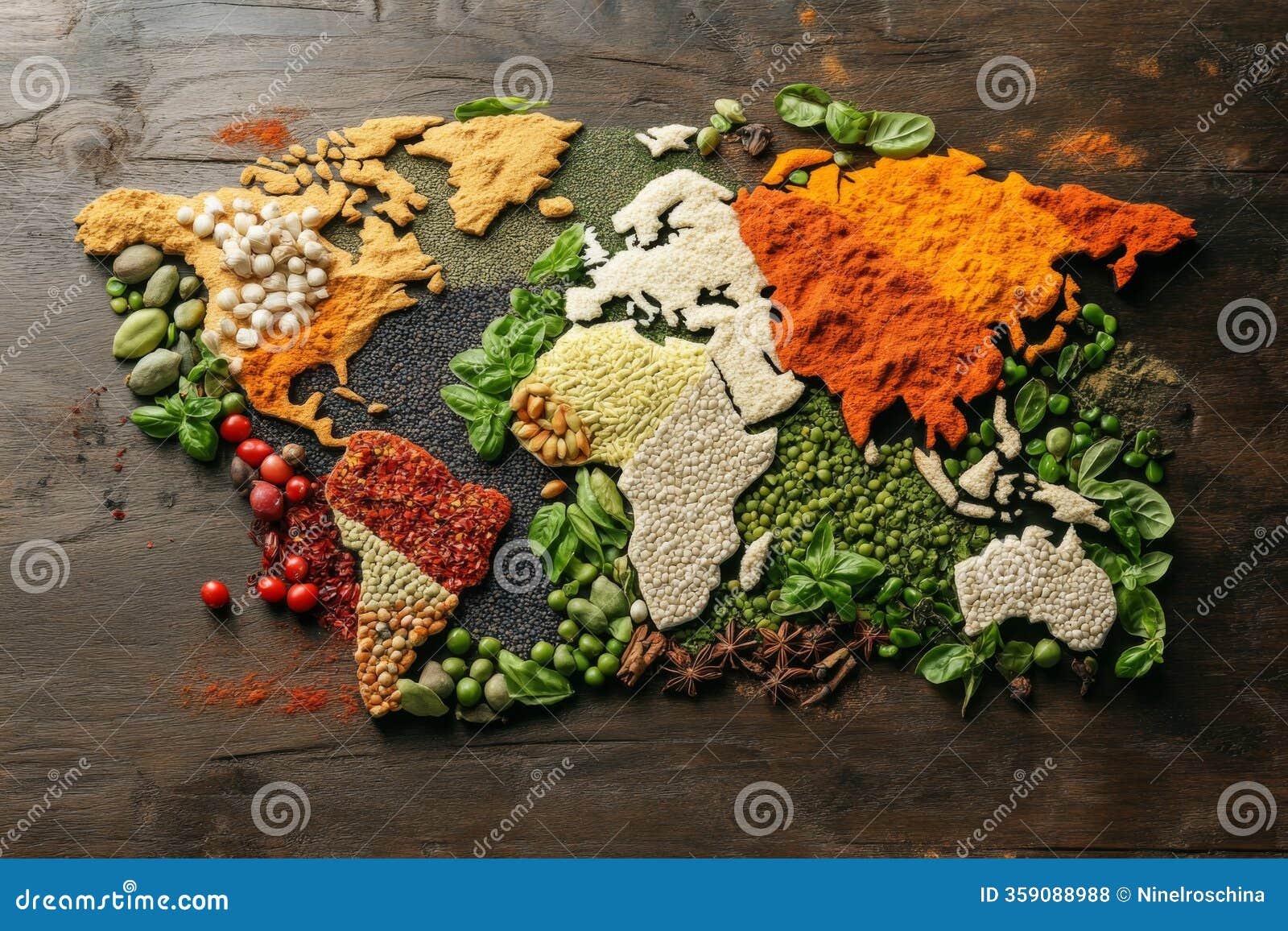 Map of the World Designed from Colorful Spices Representing Various ...