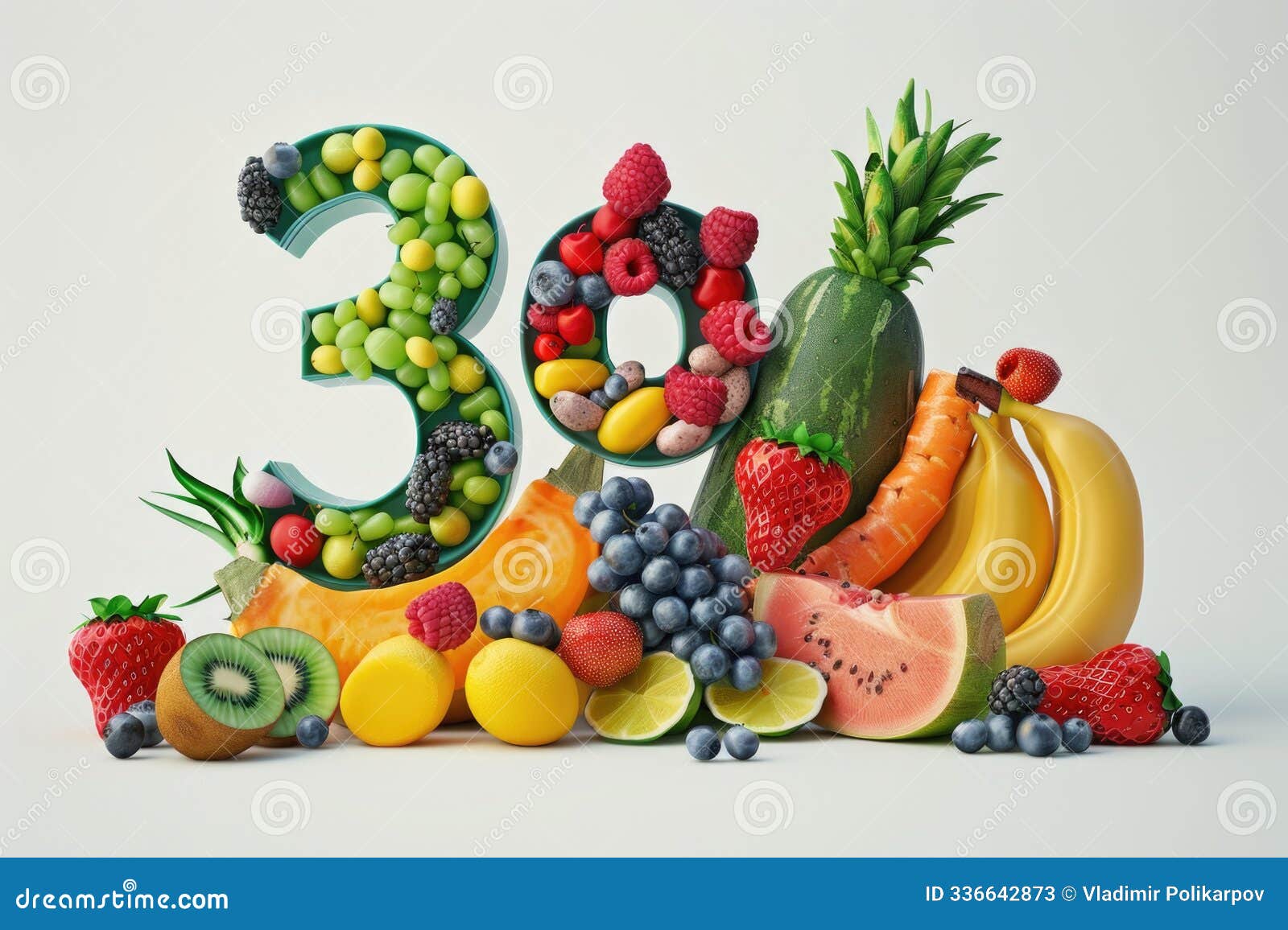A Creative Arrangement of Fruits and Vegetables Forming a Number Stock ...