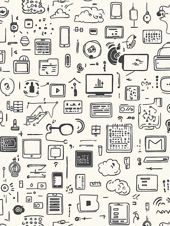 A Creative Array of Hand-drawn Doodles Illustrating Technology Items ...