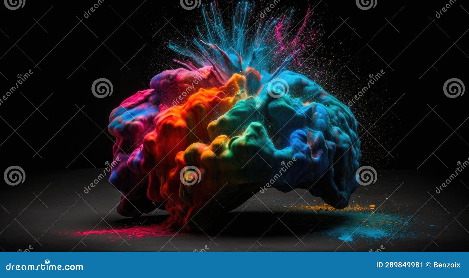 Creative Art Brain Explodes with Paints with Splashes on a Black ...