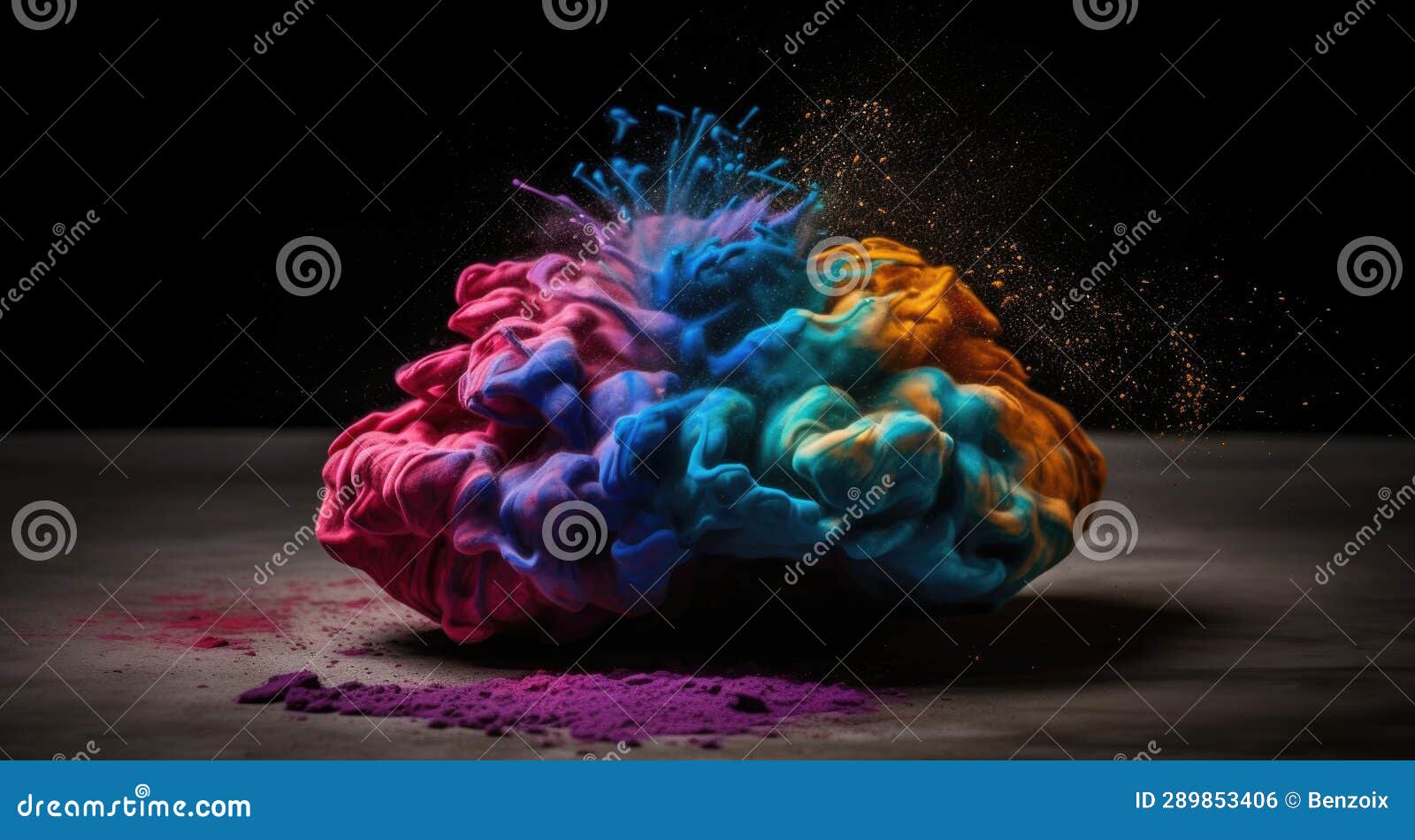 Creative Art Brain Explodes with Paints with Splashes on a Black ...