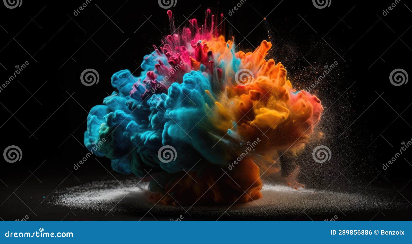 Creative Art Brain Explodes with Paints with Splashes on a Black ...