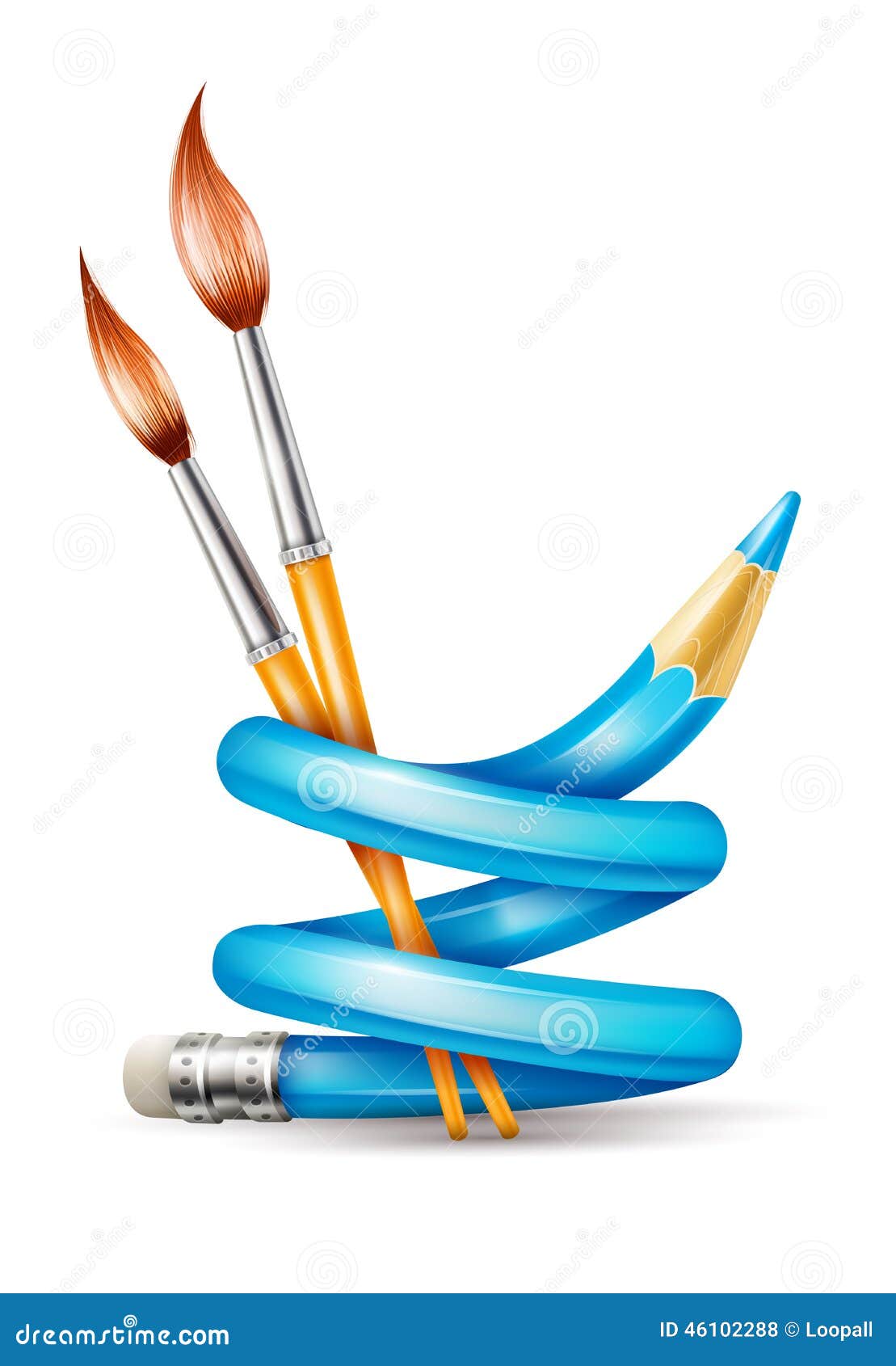 Creative Art Concept with Twisted Pencil and Brushes for Drawing Stock ...