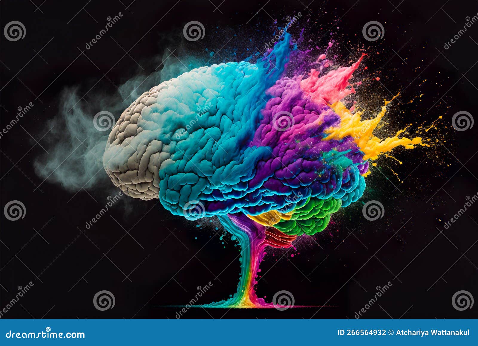 Creative Art Human Brain Explodes with Splash of Colour on a Black ...