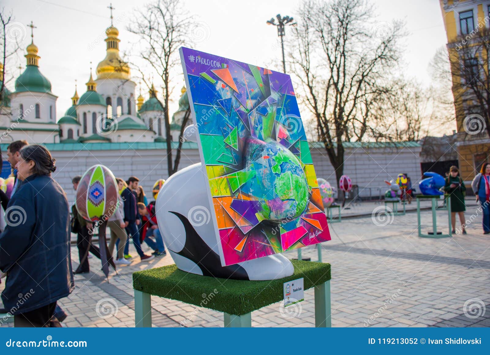 Creative Art Installation Easter White Rabbit with Multicolored ...