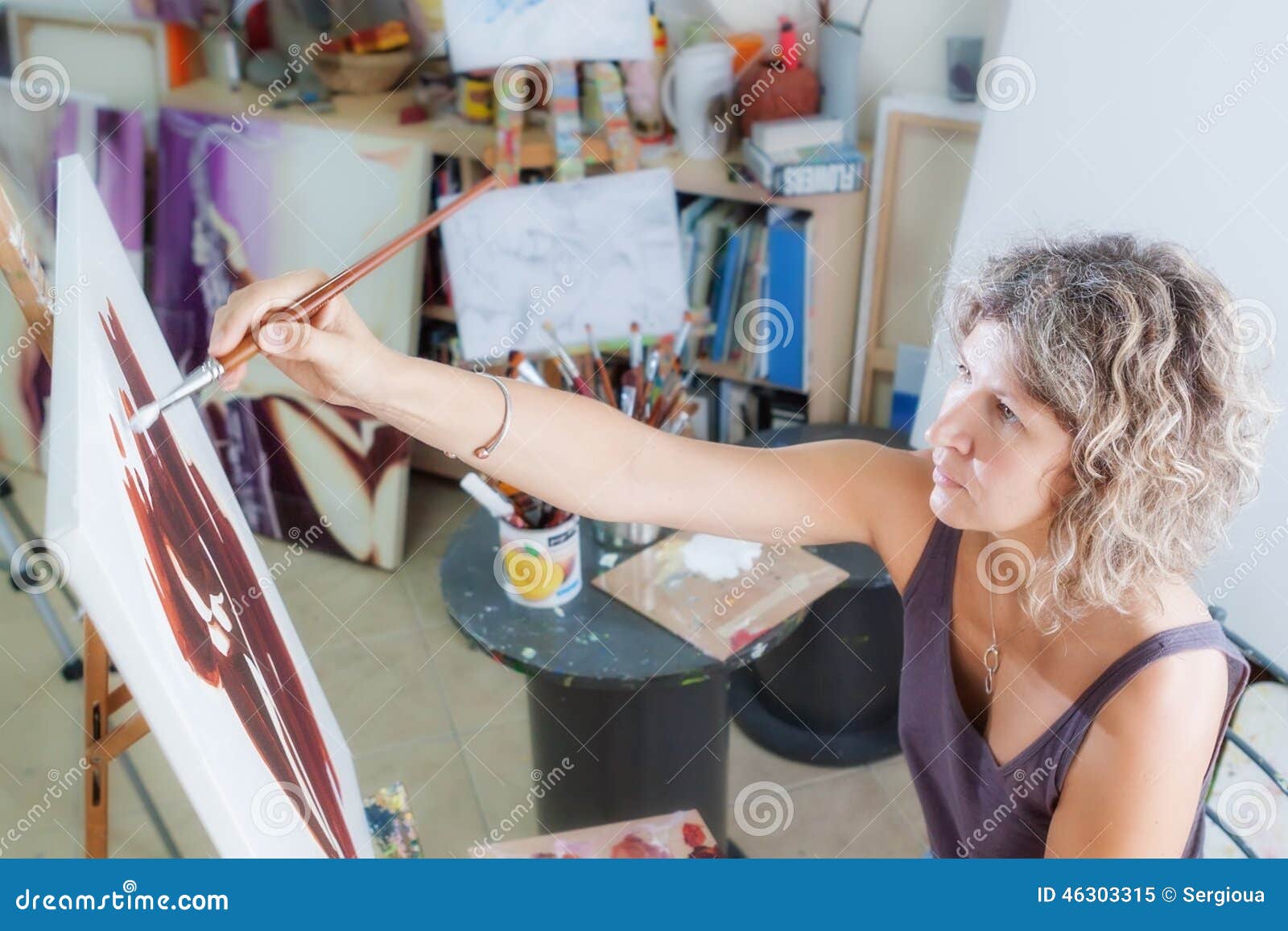 Creative Artist for Drawing. in Studio. Stock Image - Image of design ...