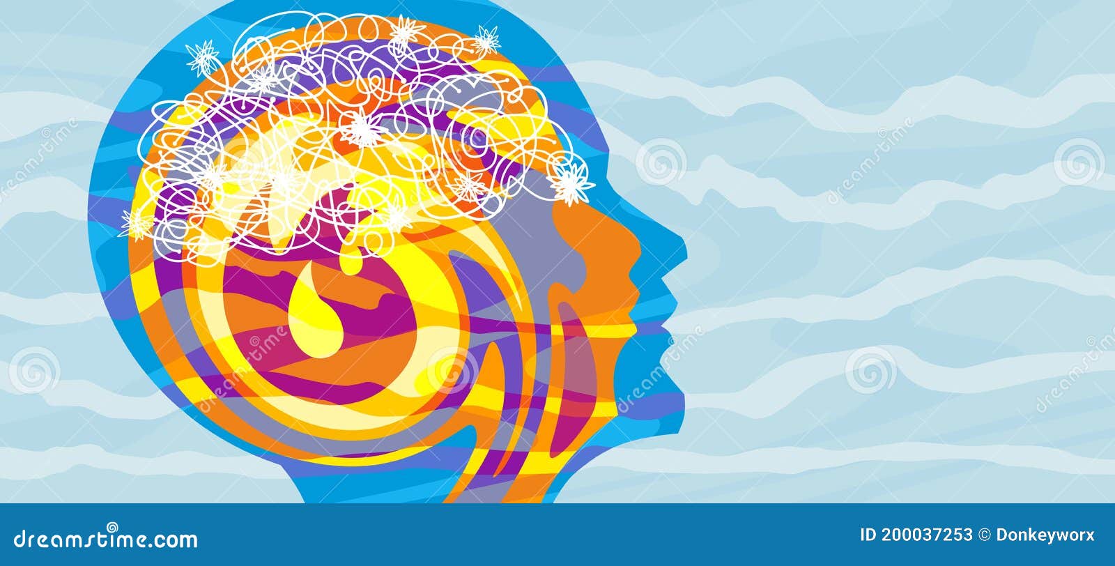 Creative Artistic Thinking Optimist Head with Multicolor Shapes and ...